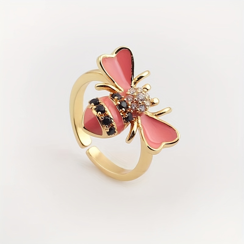 Cute Cuff Ring Lovely Bee Design Paved Shining Zirconia - Temu United ...