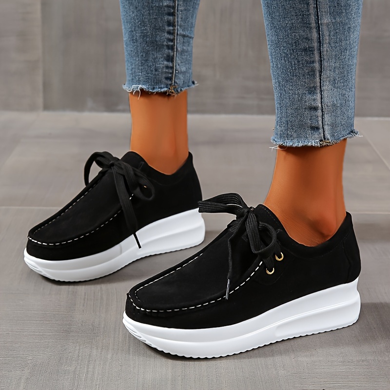 Platform Flat Shoes Women's Casual Lace Outdoor Shoes - Temu Australia