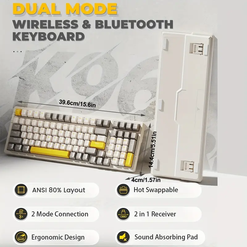 무선 기계식 키보드 Bt24ghz 무선 Type Cusb A 2 In 1 수신기 핫 스왑 가능 100키 Temu