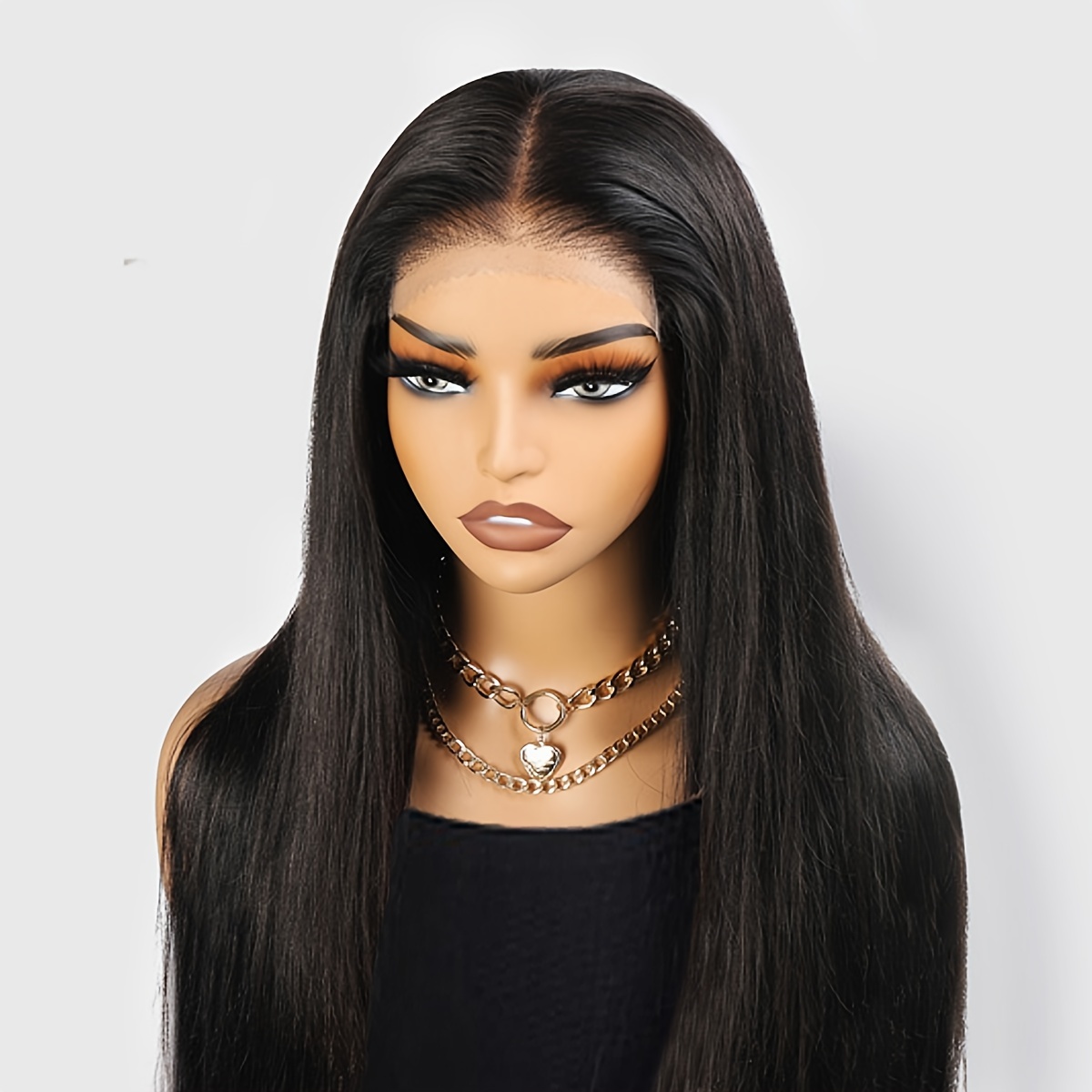 13x4 Lace Front Wig Soft Black Silky Straight Synthetic Wig Natural ...