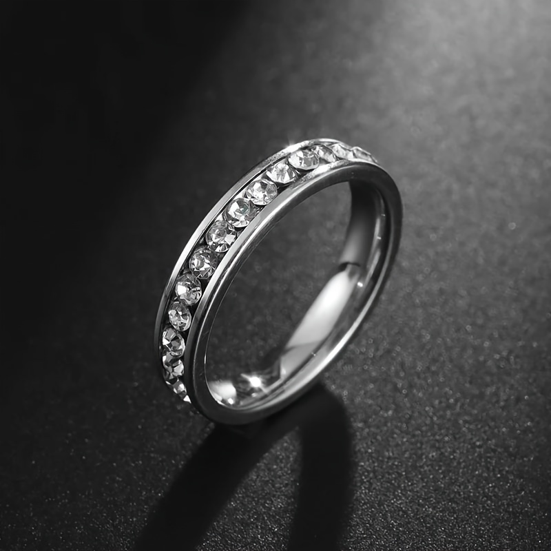 Fashion Simple Stainless Steel Ring, Inlaid Cubic Zirconia Ring For ...