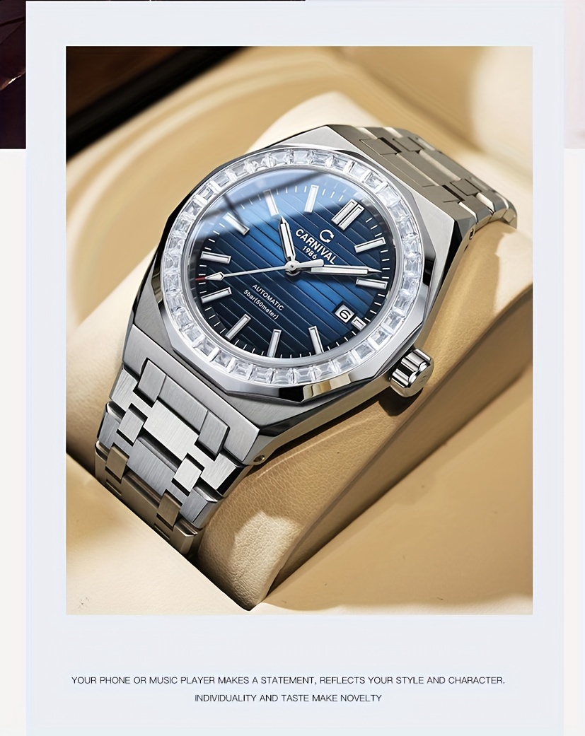 Automatic Mechanical Mens Watches Rhinestone Waterproof Luminous Auto ...