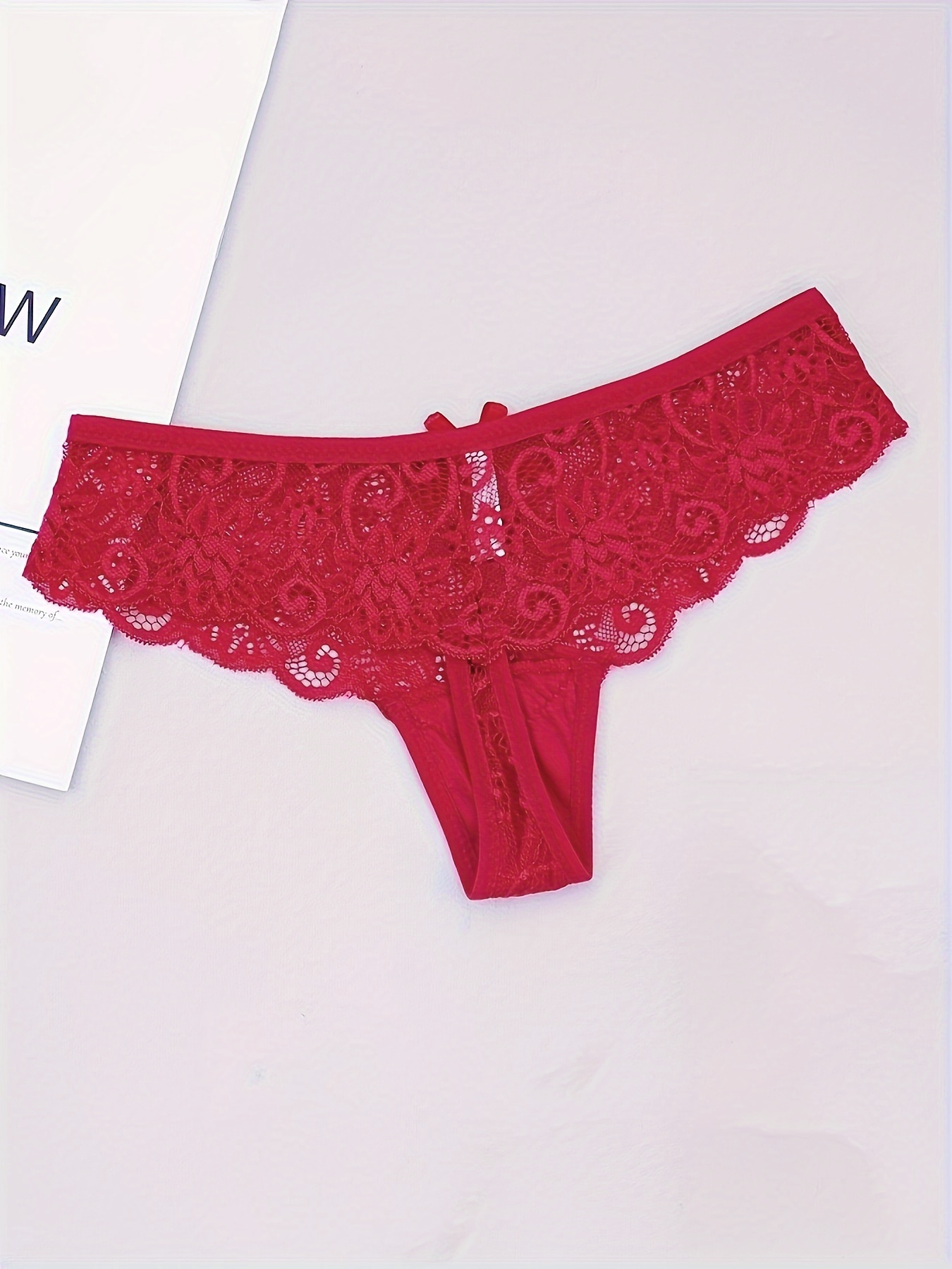 sexy panties bow plain lace semi sheer low waisted intimates - Temu Canada