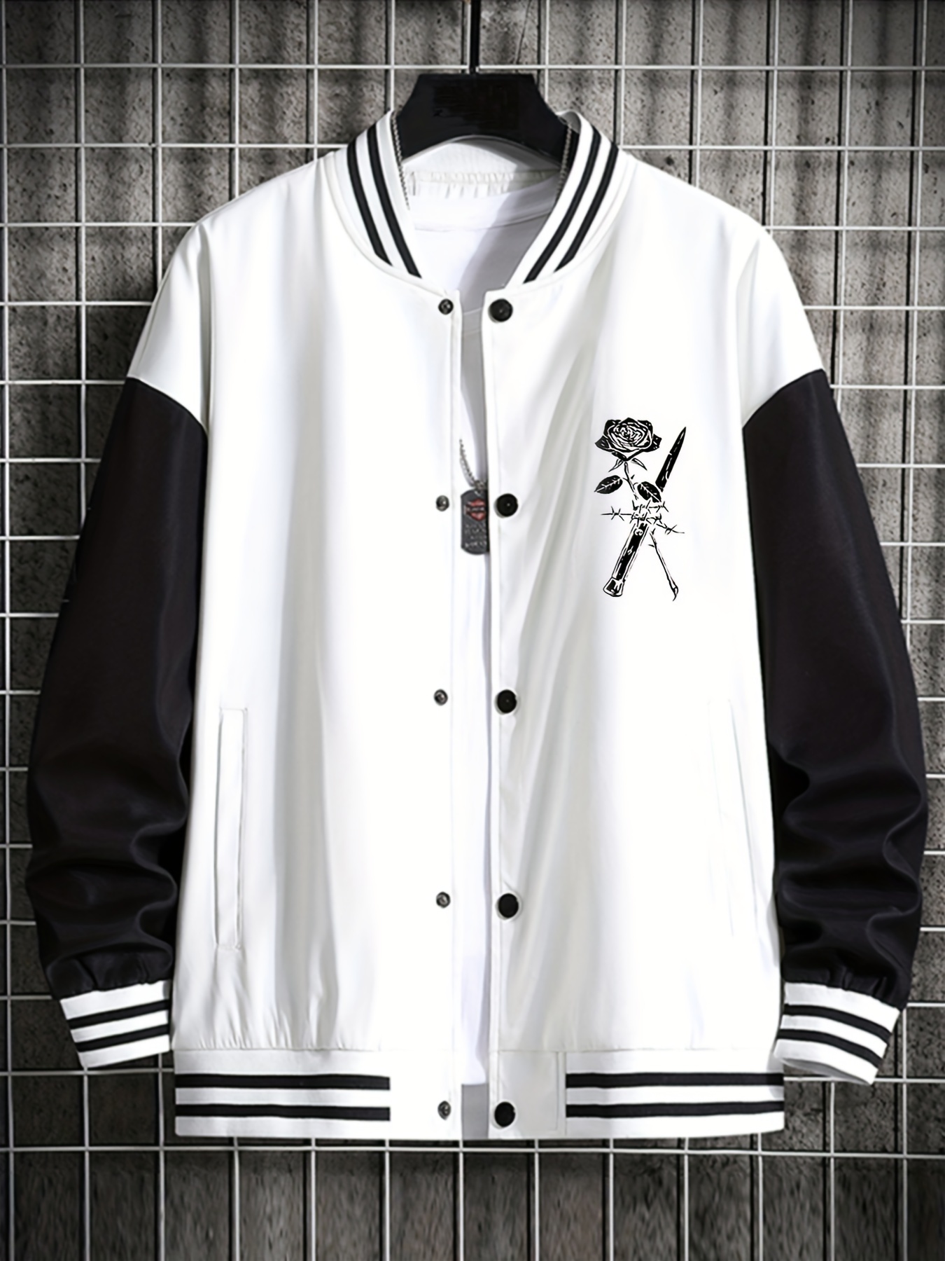 Plus Size Mens Rose And Sword Graphic Print College Varsity - Temu New ...