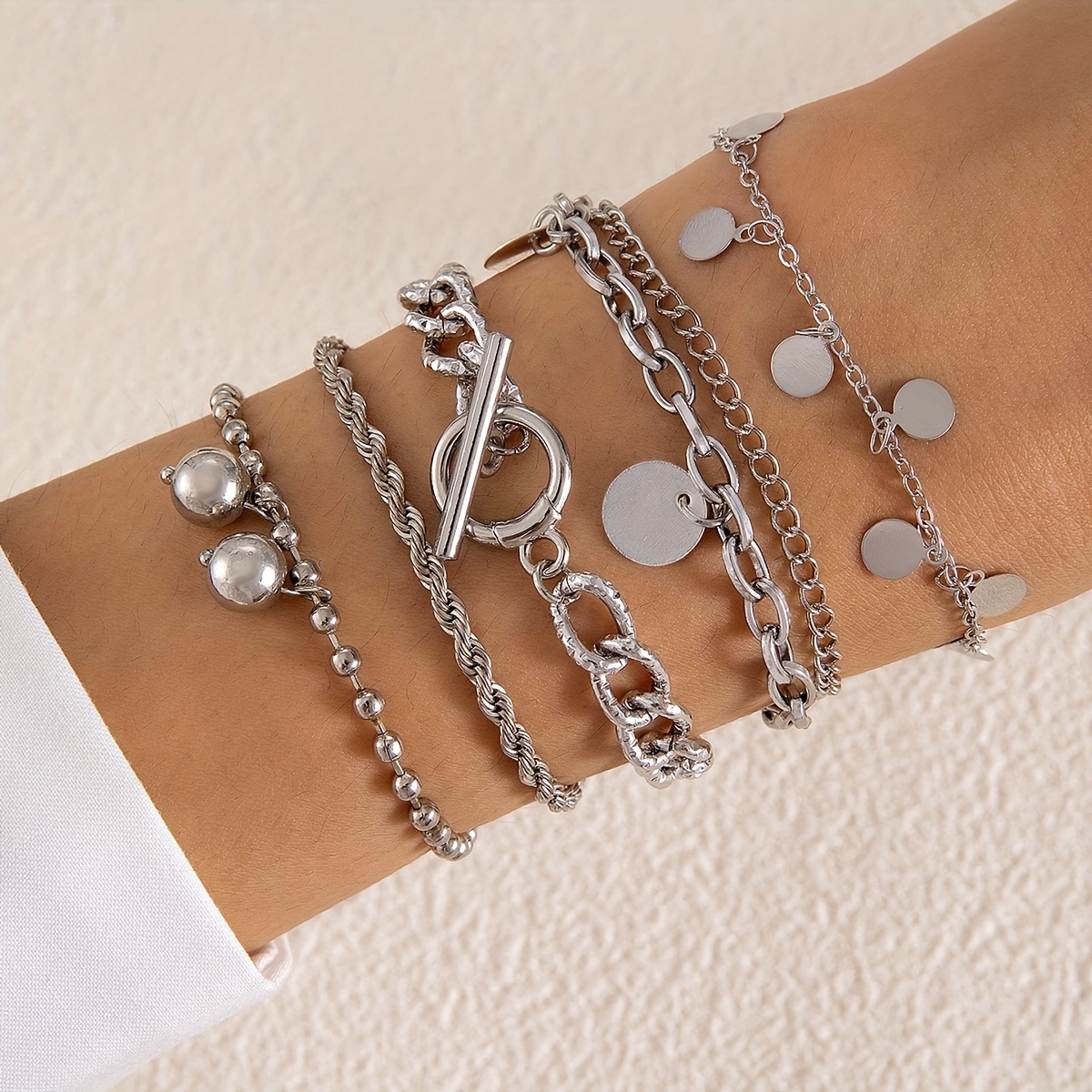 Simple Style Link Chain Bracelet Set Hip Hop Style Zinc - Temu United ...