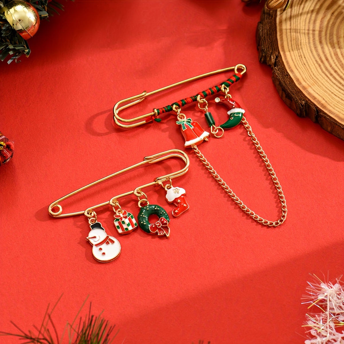 Vintage Style Creative Christmas Bell Etc Shape Pendant Brooch Pin Set ...