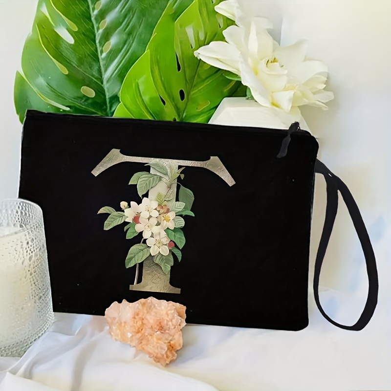 Trendy Letter Flower Pattern Clutch Bag Zipper Makeup Bag - Temu Australia