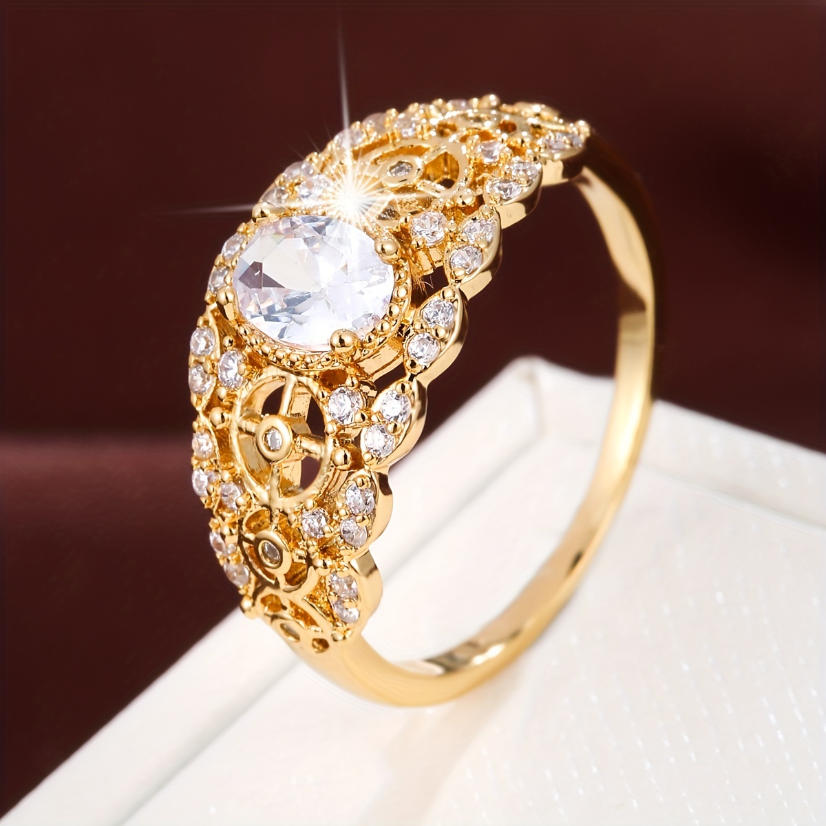 Luxury Exquisite Oval Zircon Copper Female Ring Sparkling - Temu United ...