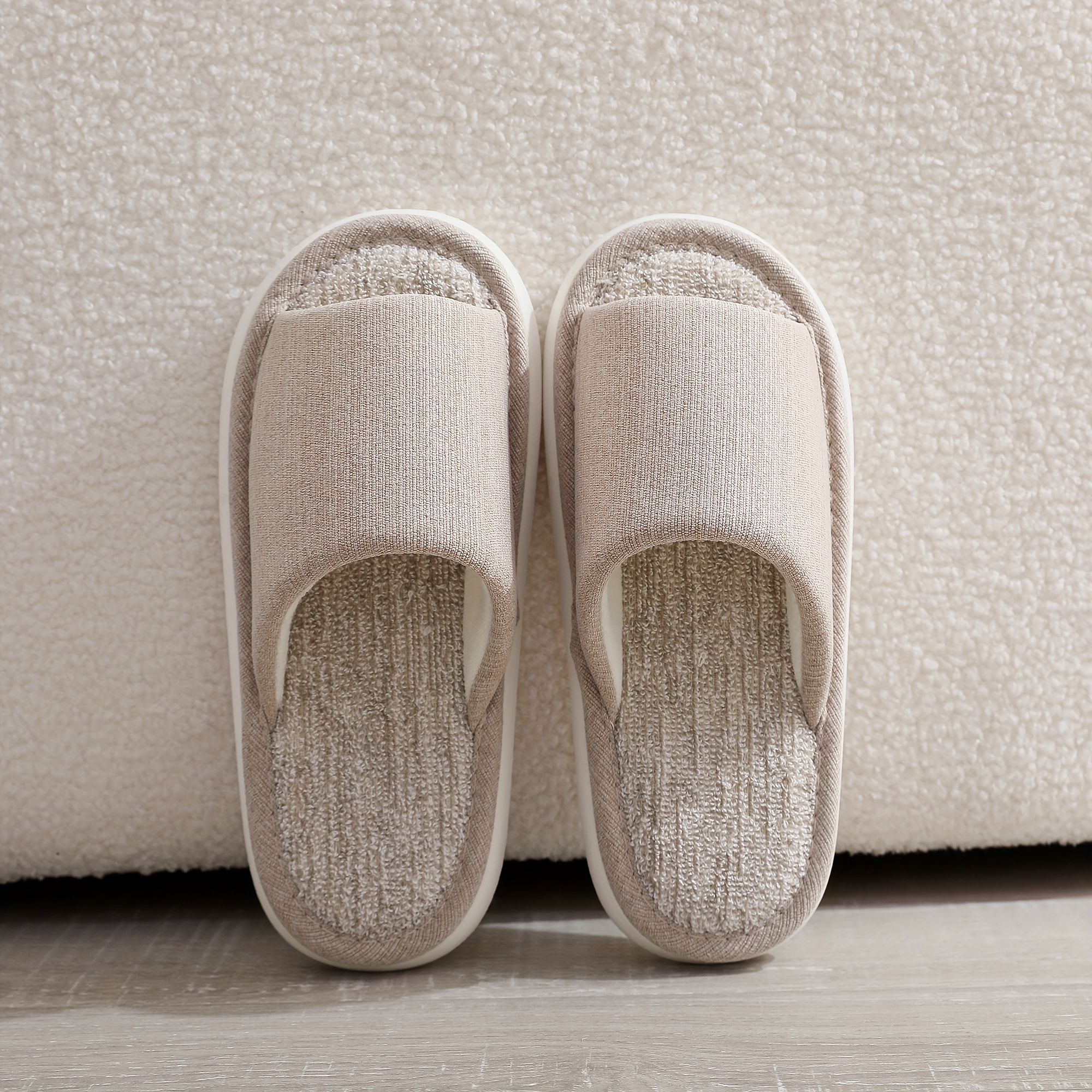 Mens Solid Open Toe Linen Home Slides Lightweight Soft Sole Non Slip ...