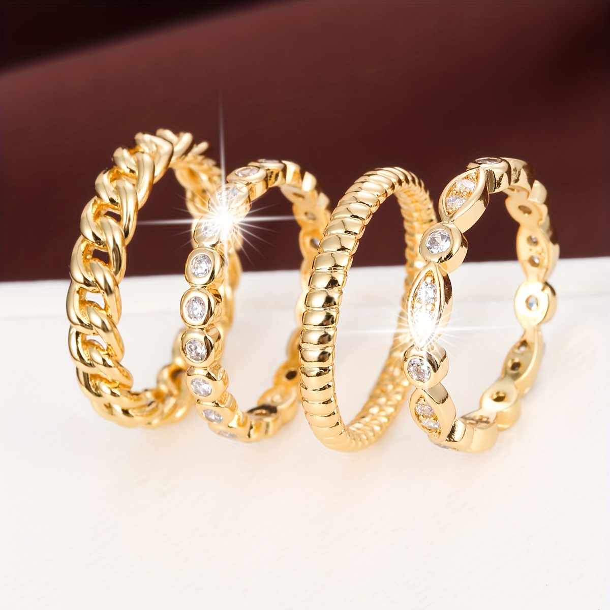 Chic Stacking Rings Minimalist Design Paved Shining Zirconia - Temu ...