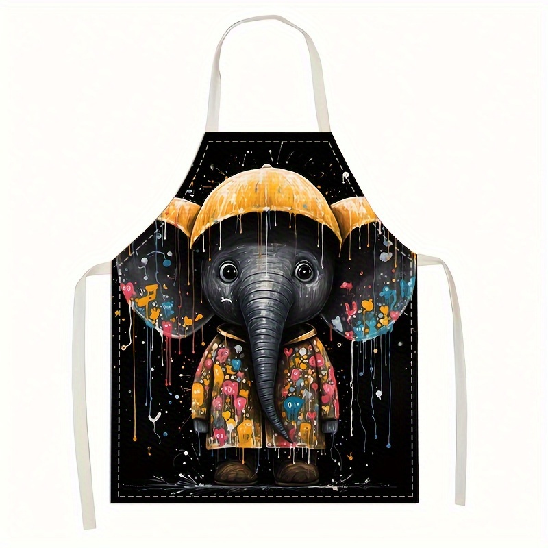 Linen Apron Cute Elephant Pattern Apron Colorful Printed - Temu Canada