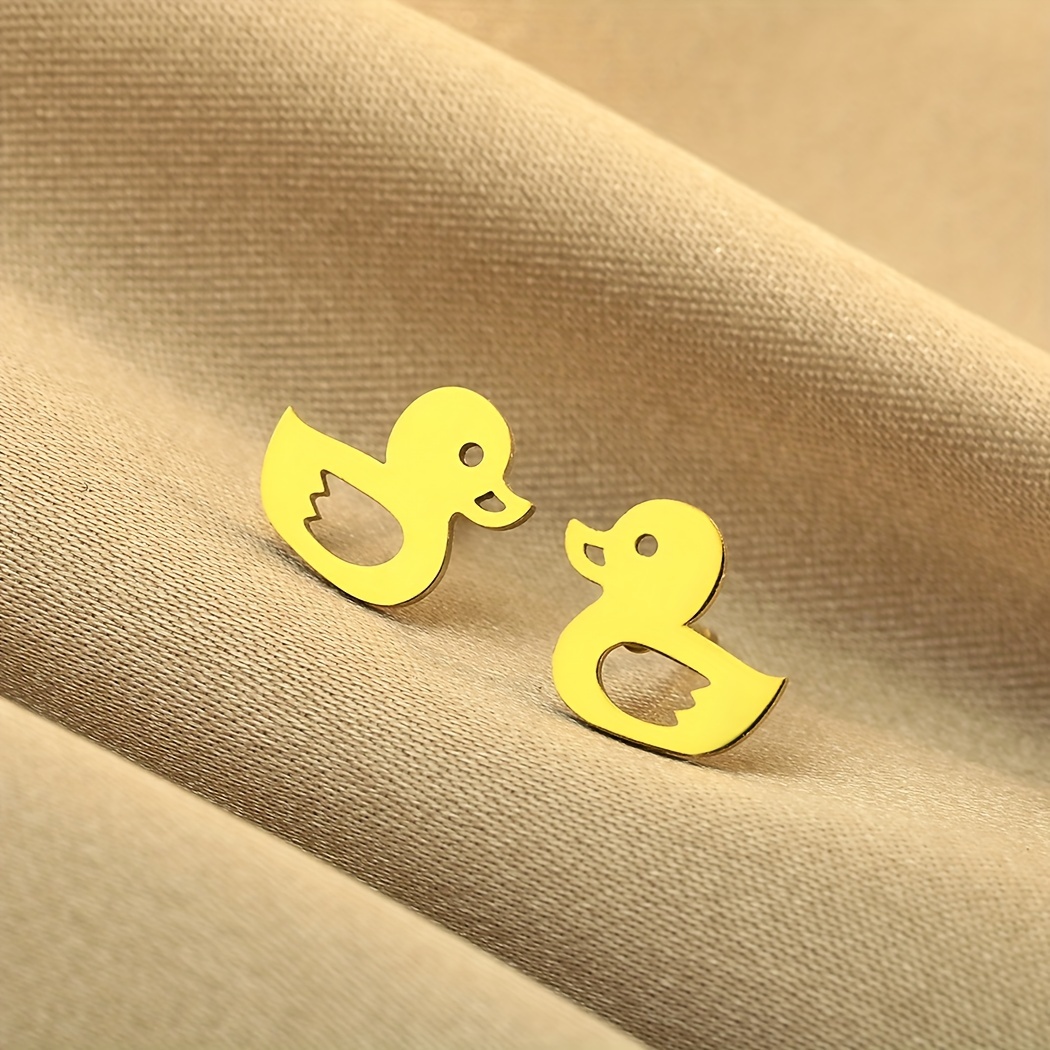 Stainless Steel Cartoon Cute Duck Stud Earrings Men Party - Temu Australia