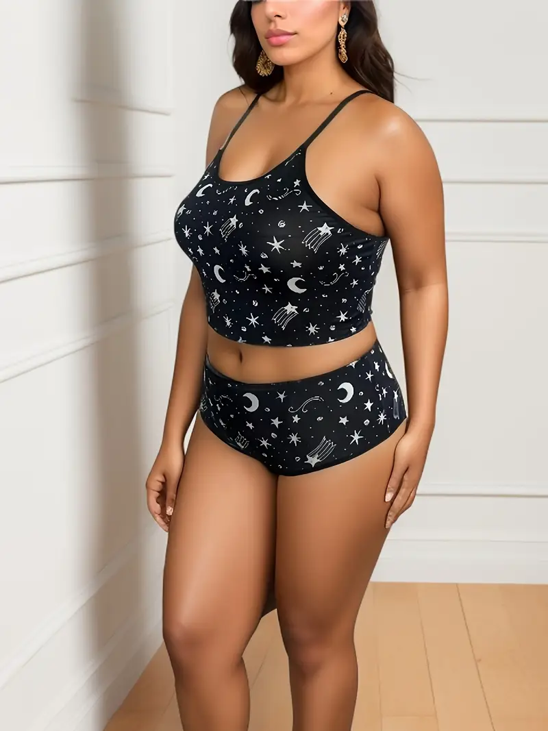 Plus Size Sexy Underwear Set Womens Plus Moon Star Print Temu