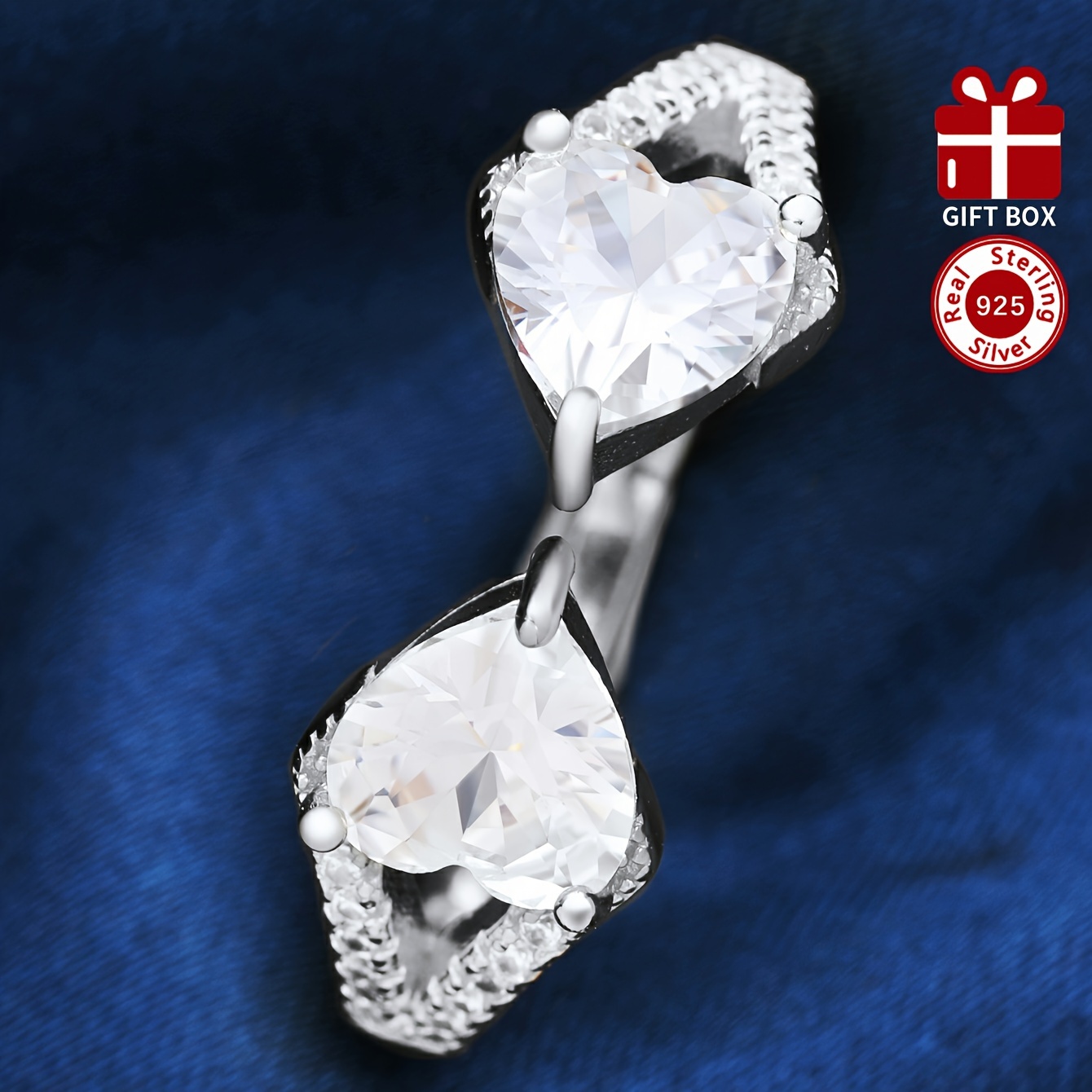 925 Sterling Silver Ring Inlaid Shining Zirconia In Heart - Temu United ...