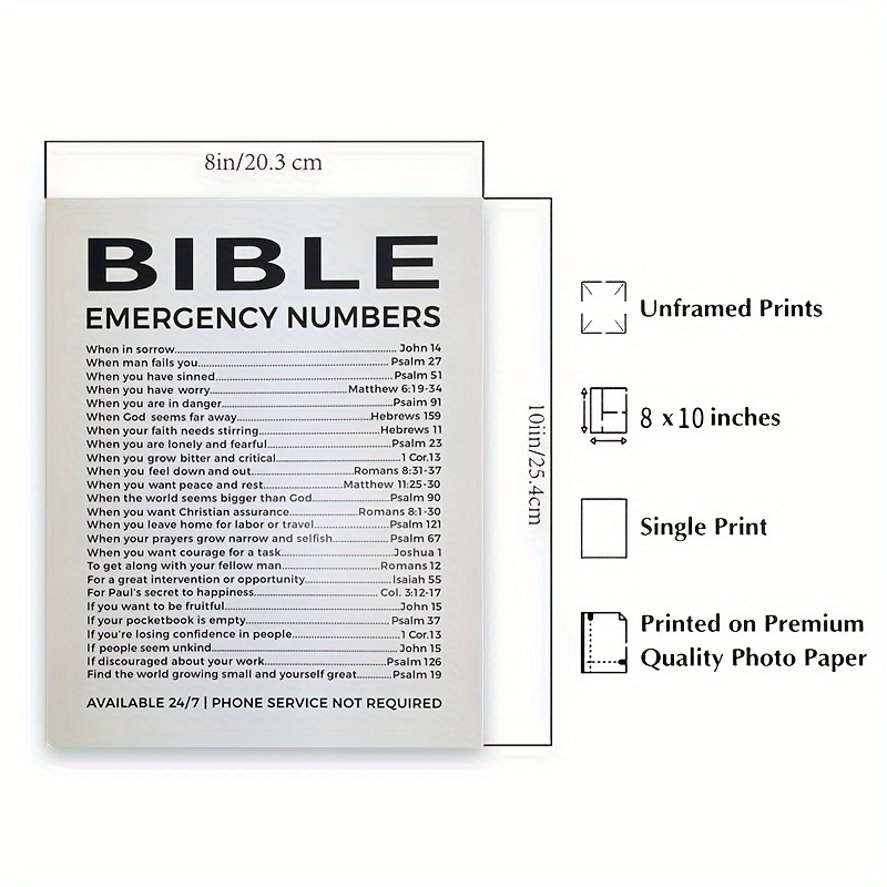 Bible Emergency Number Christian Wall Decor Print Bible - Temu