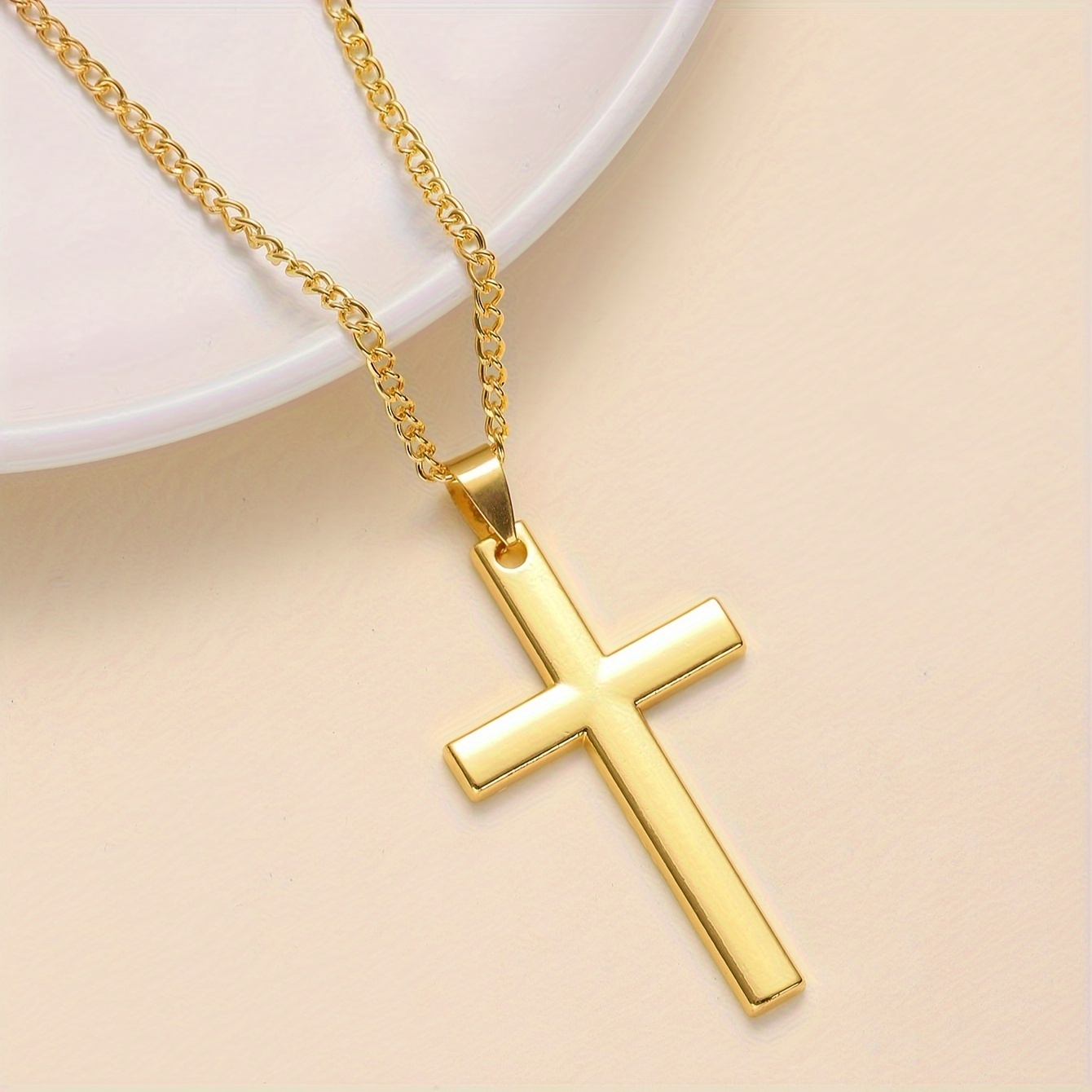 Golden Glossy Cross Design Pendant Necklace Simple Leisure - Temu ...