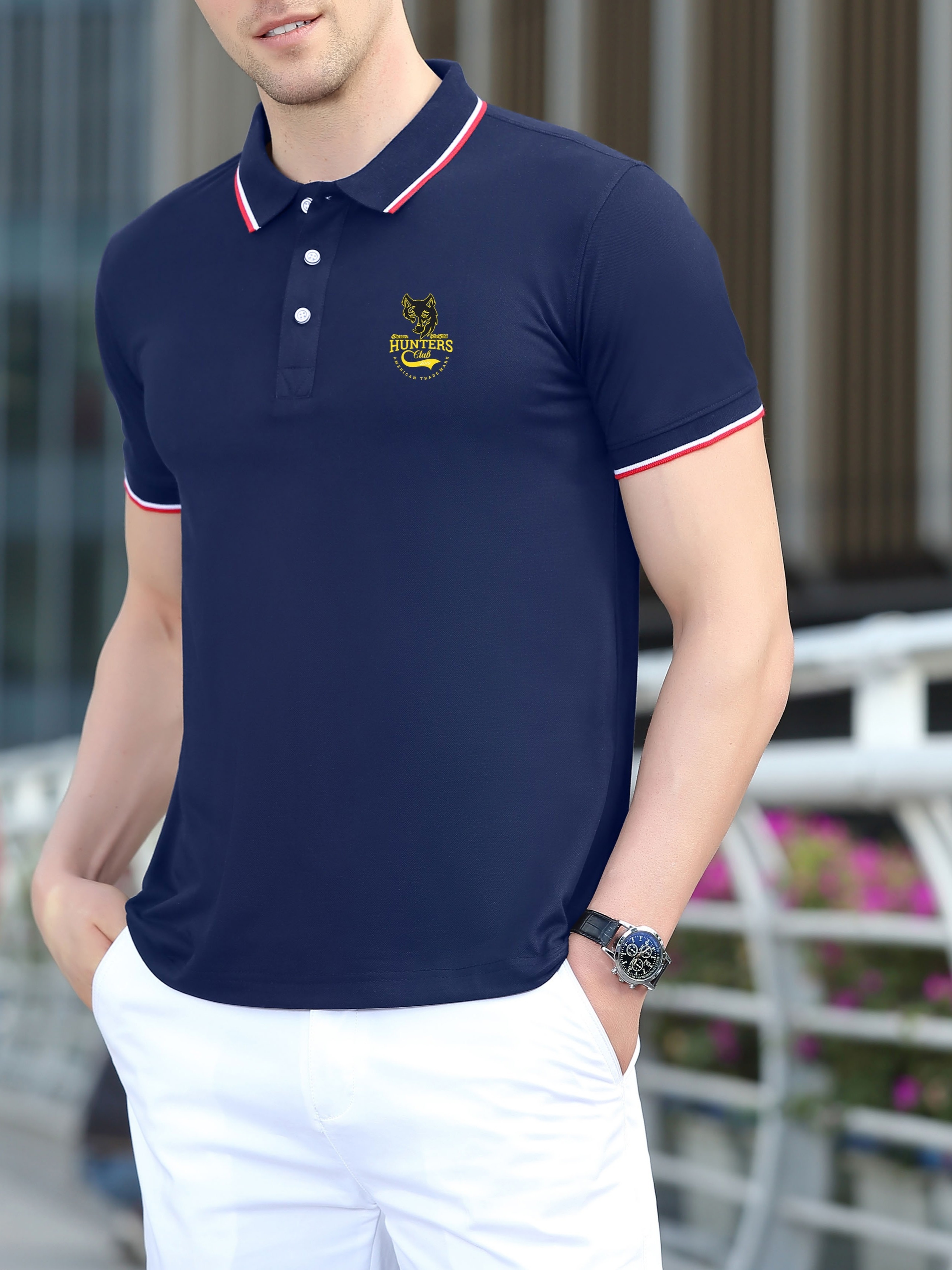 Breathable Regular Fit Wolf Pattern Golf Polo Shirt Men's - Temu United ...