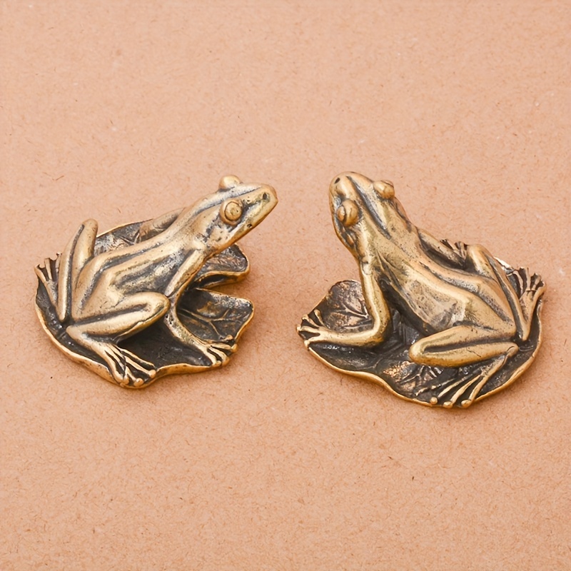 Antique Brass Frog Statue Lotus Leaf Office - Temu