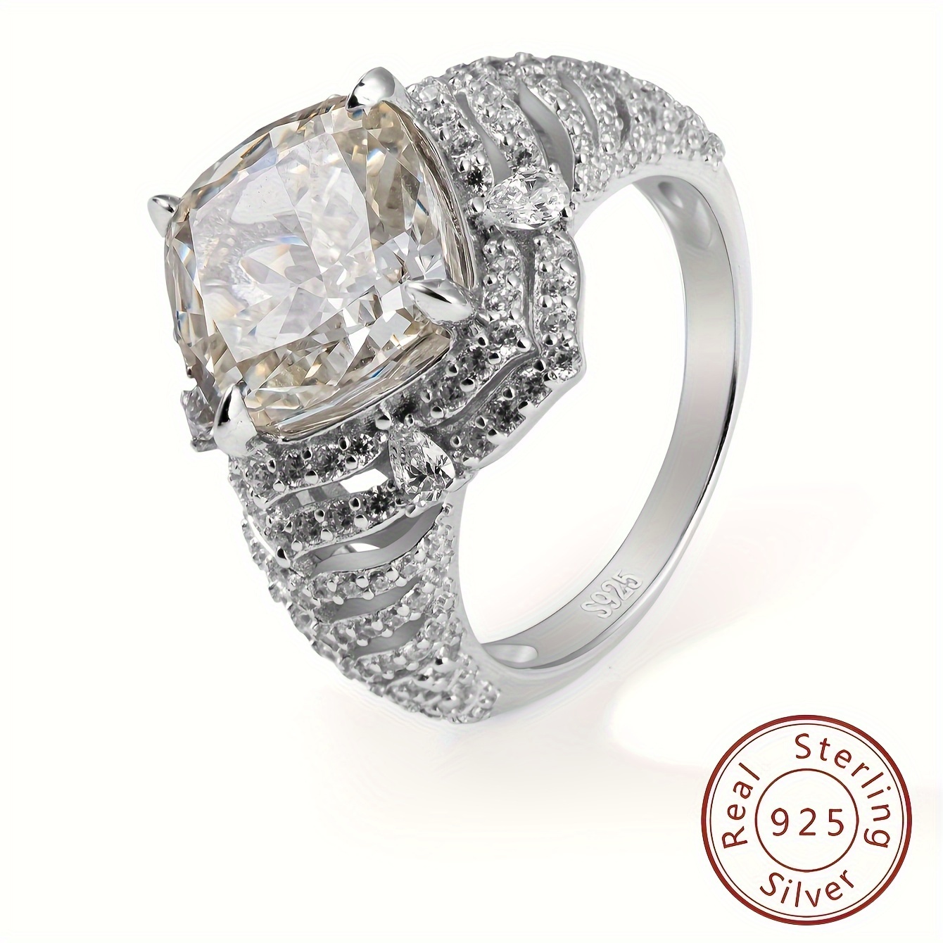 925 Sterling Silver Ring 18 Gold Plated Paved Shining - Temu United Kingdom