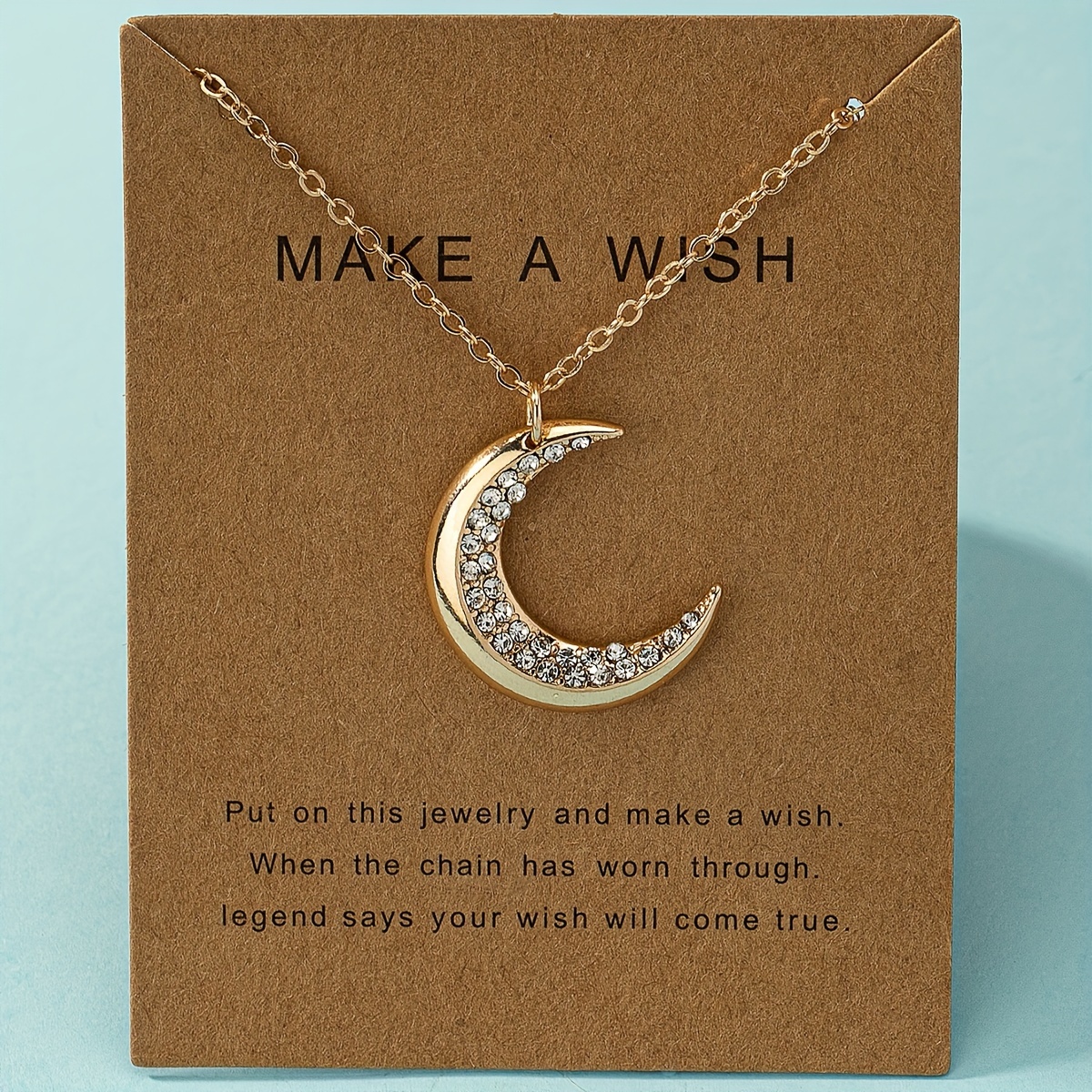Simple Moon Inlaid Rhinestones Necklace Blessing Card - Temu Ireland