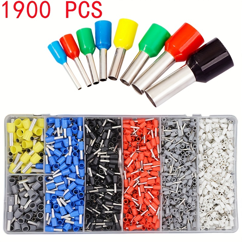 1900pcs 박스형 Ve 튜브 유형 사전 절연 압착 단자 튜브 유형 단자 전기 장비 커넥터 냉간 압착 황동 Temu