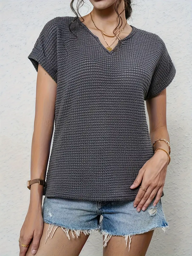 Solid V Neck Top Plus Size Casual Short Sleeve Top Womens Temu Australia