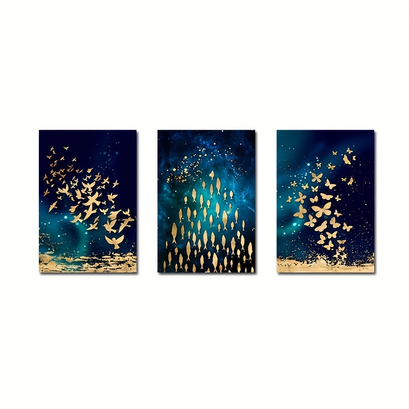 Canvas Poster Modern Art Starry Golden Fish Bird Butterfly - Temu Australia
