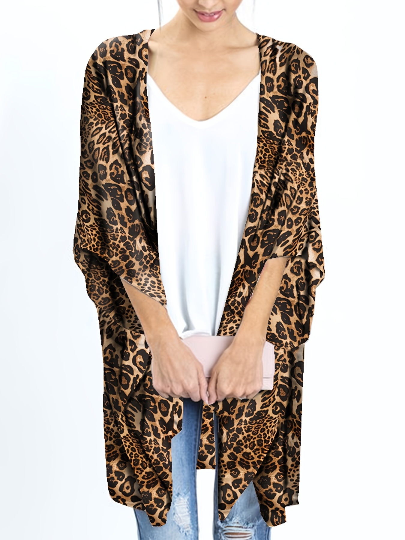 Leopard Print V Neck Loose Fit Long Sleeve Rash - Temu Netherlands