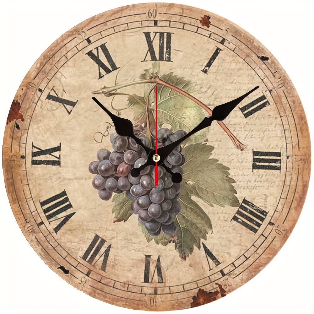 Round Grape Farmhouse Wall Clock Battery Operated Decorative - Temu ...