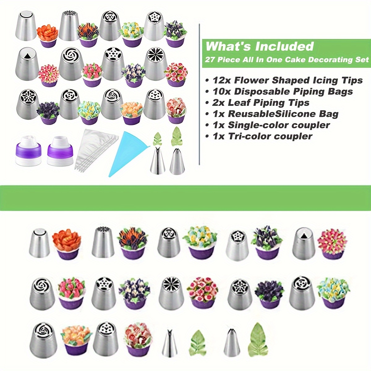 27pcs 러시아어 파이핑 팁 케이크 장식 키트 컵케익 비스킷 생일 파티를위한 Diy 베이킹 용품 세트 12 Temu