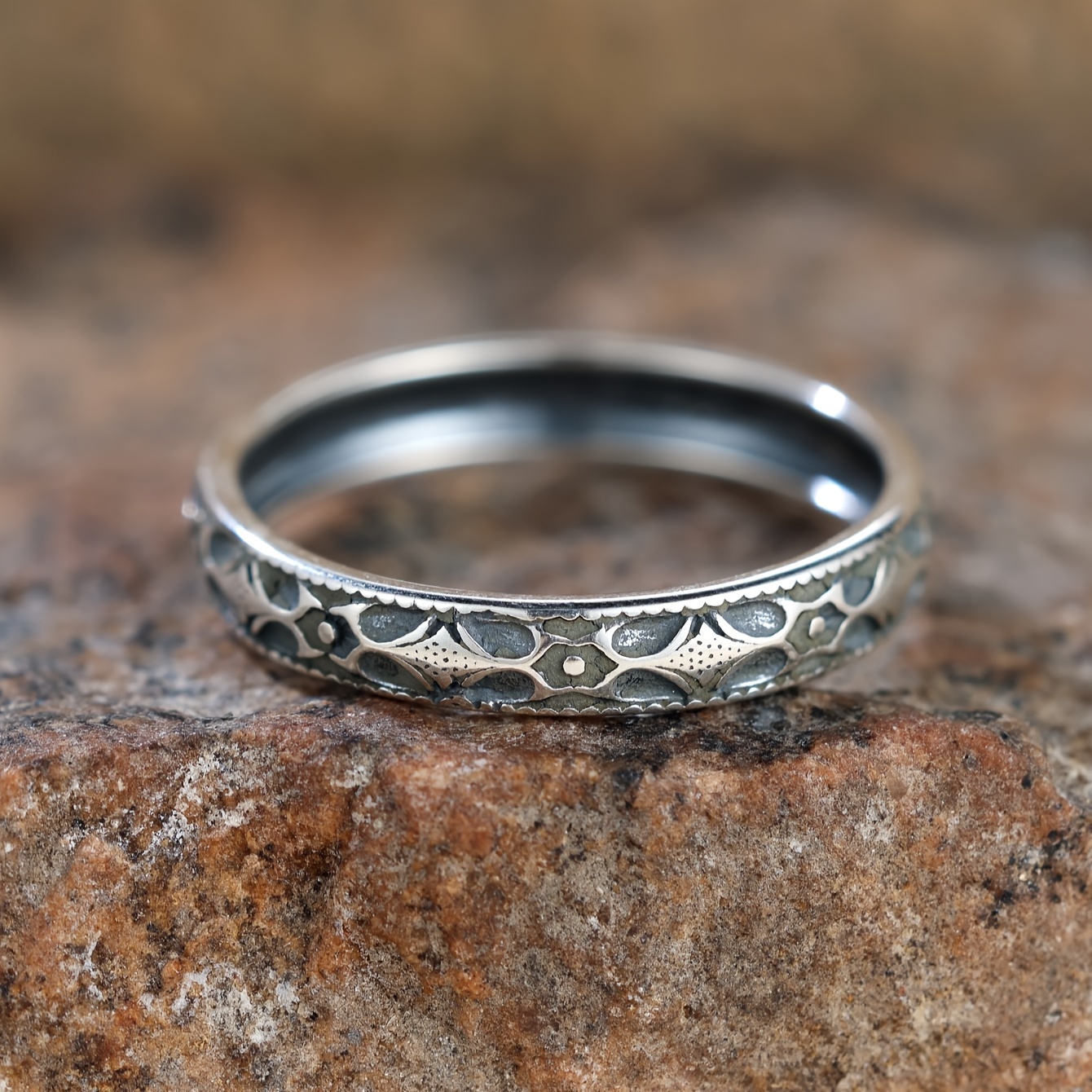 925 Sterling Silver Vintage Style Engraved Ring Silver Color - Temu ...