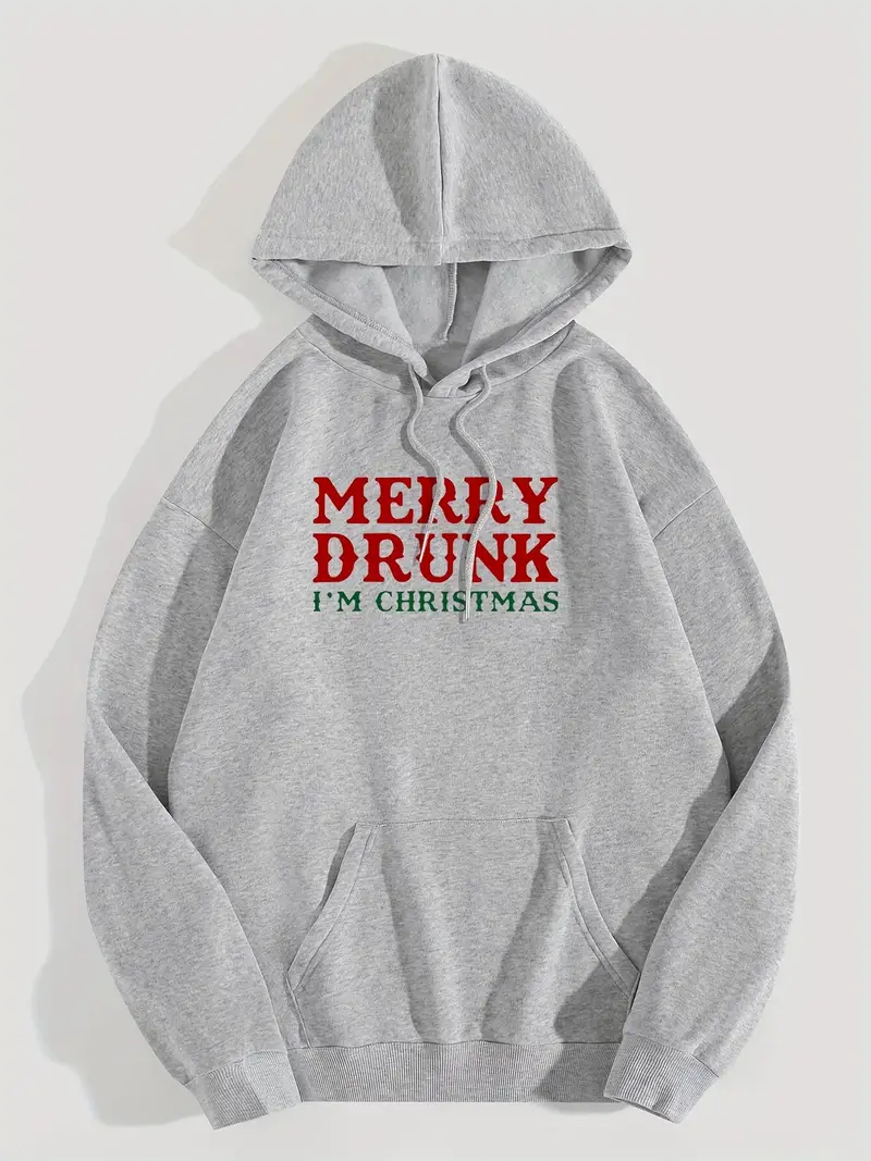 Merry Christmas Letter Print Hoodie Casual Pocket Long Temu Australia