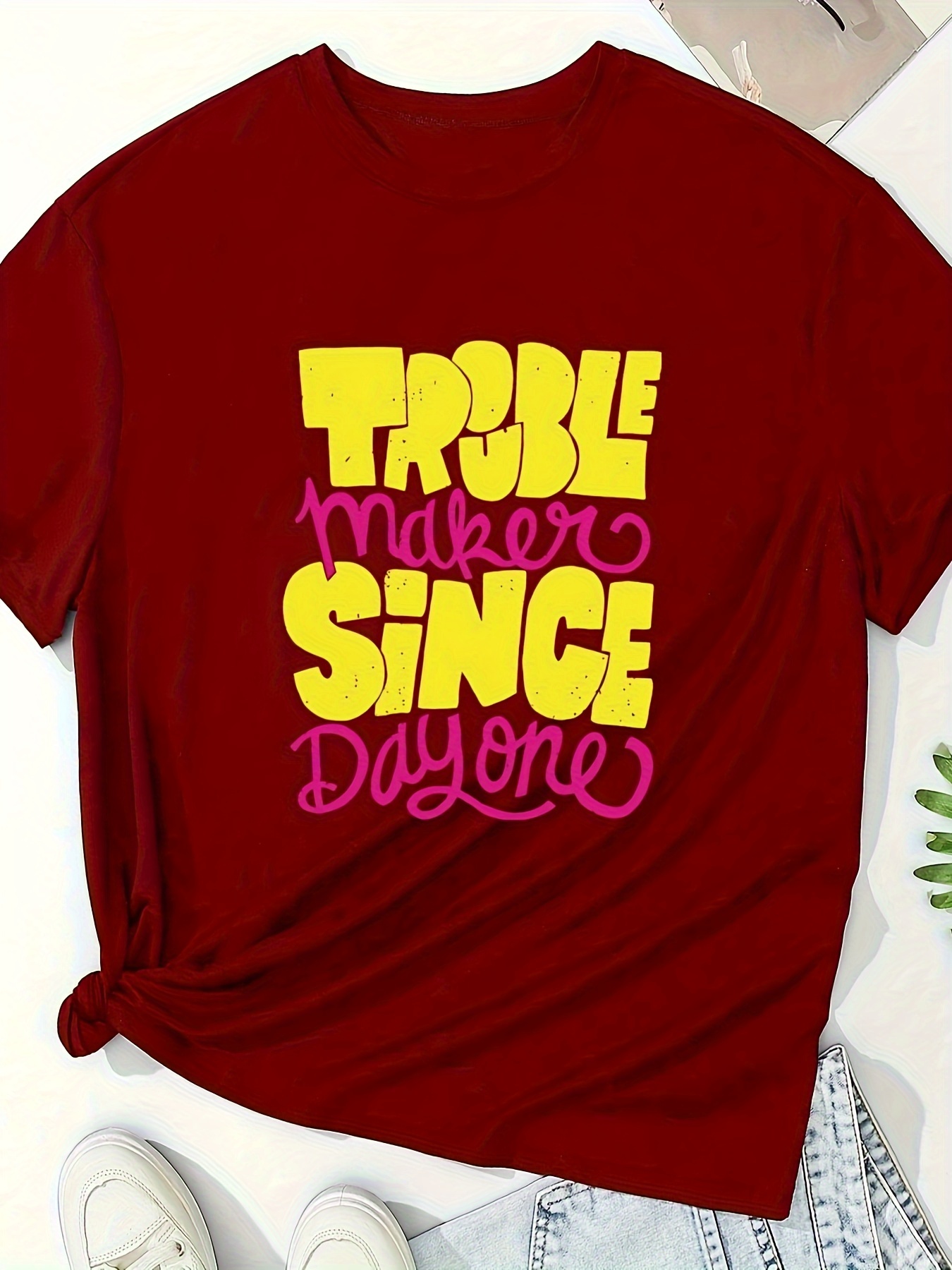 Letter Print T shirt Short Sleeve Crew Neck Casual Top - Temu New Zealand