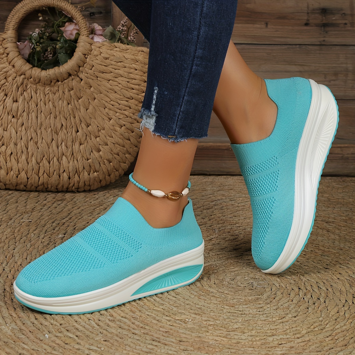Women's Knitted Sports Shoes Breathable Solid Color Slip - Temu United ...
