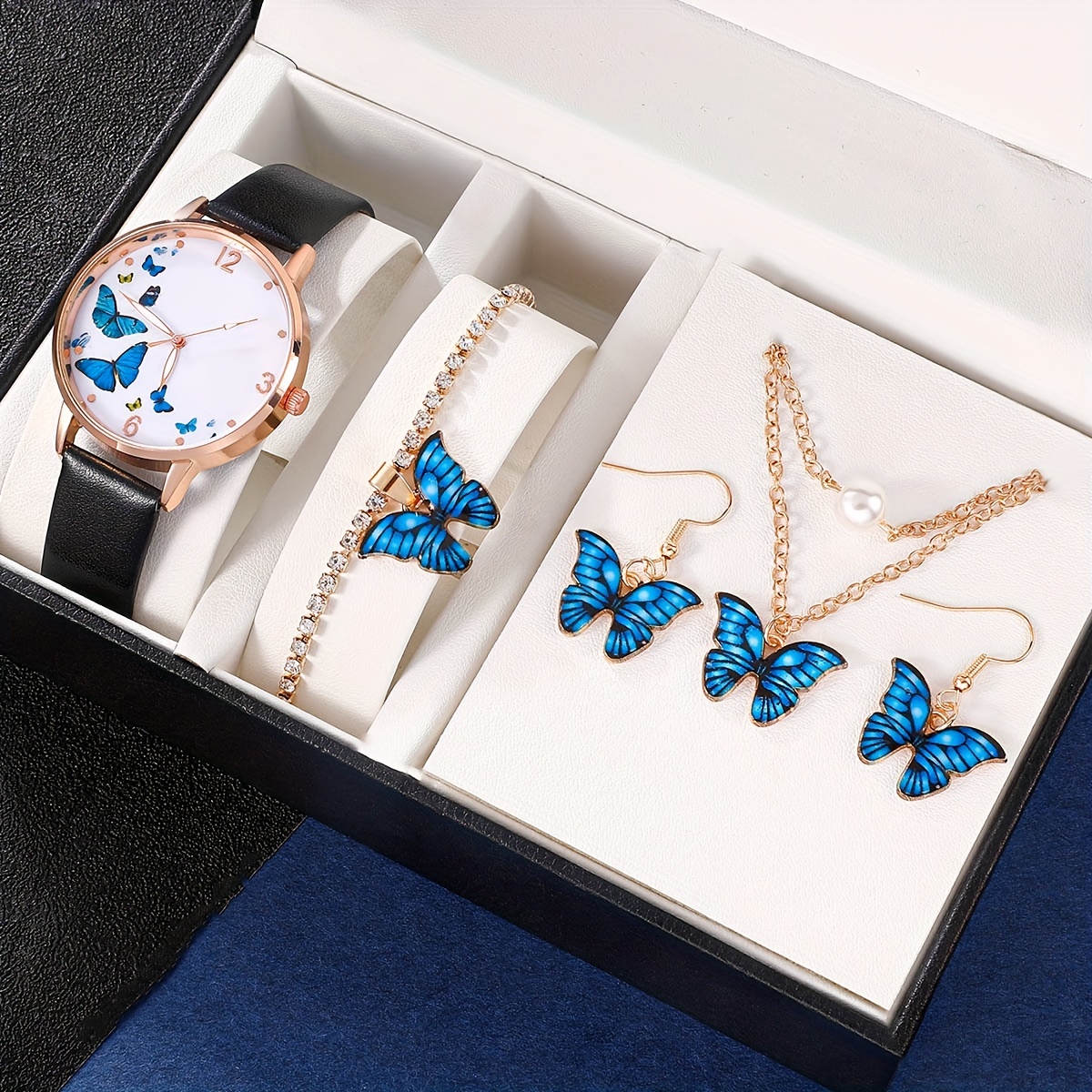 5pcc Women's Watch Elegant Butterfly Quartz Watch Analog Pu Leather ...