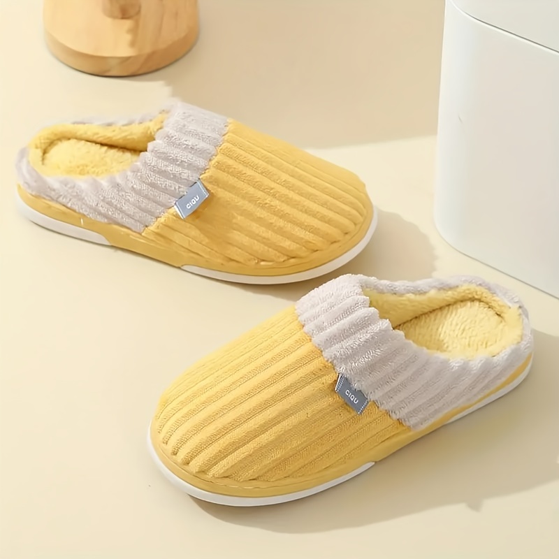 Colorblock Fuzzy Home Warm Slippers Slip Soft Sole Platform - Temu ...