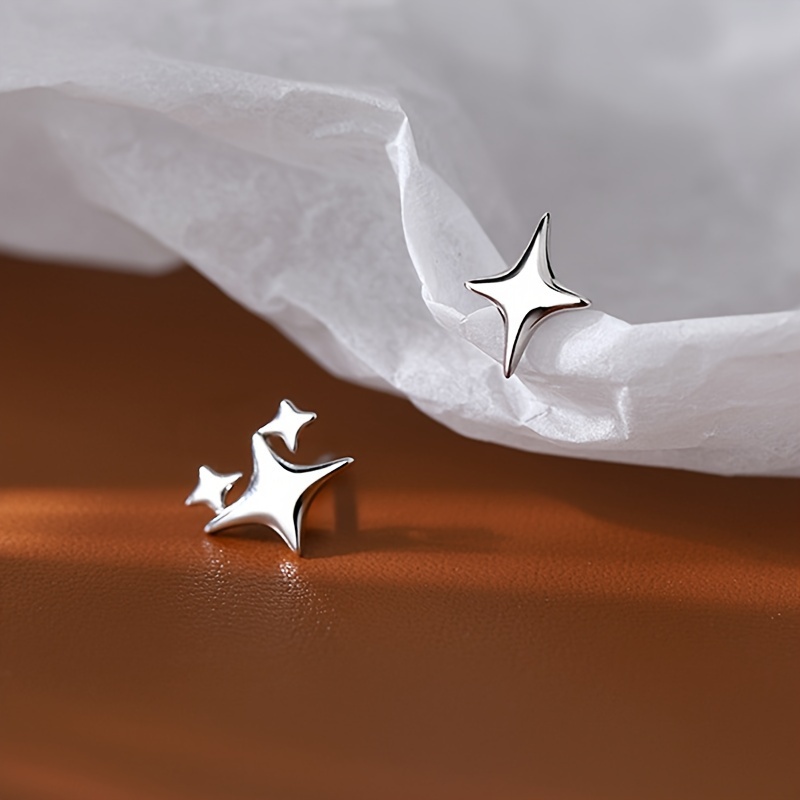 S925 Sterling Silver 4 Pointed Star Design Stud Earrings - Temu United ...