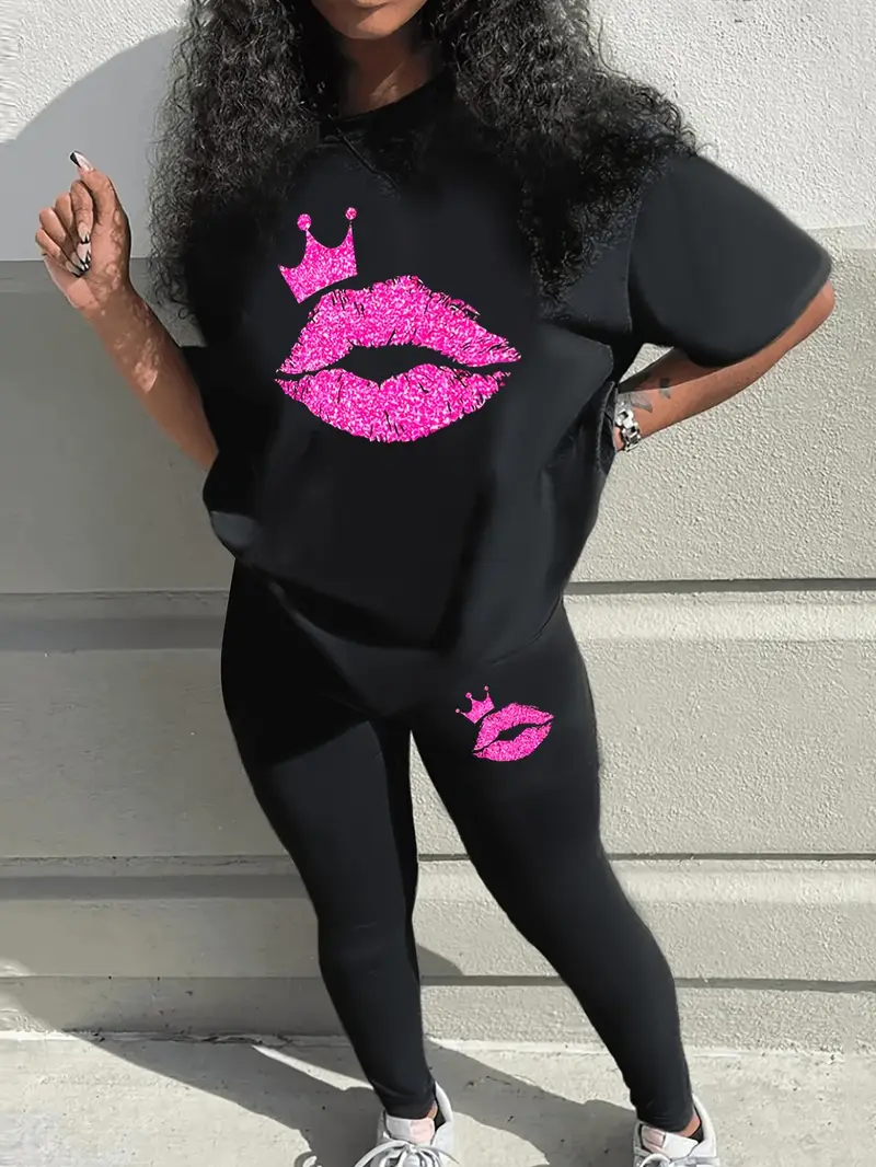 Graphic Print Two Piece Set Casual Short Sleeve T Shirt Temu Australia