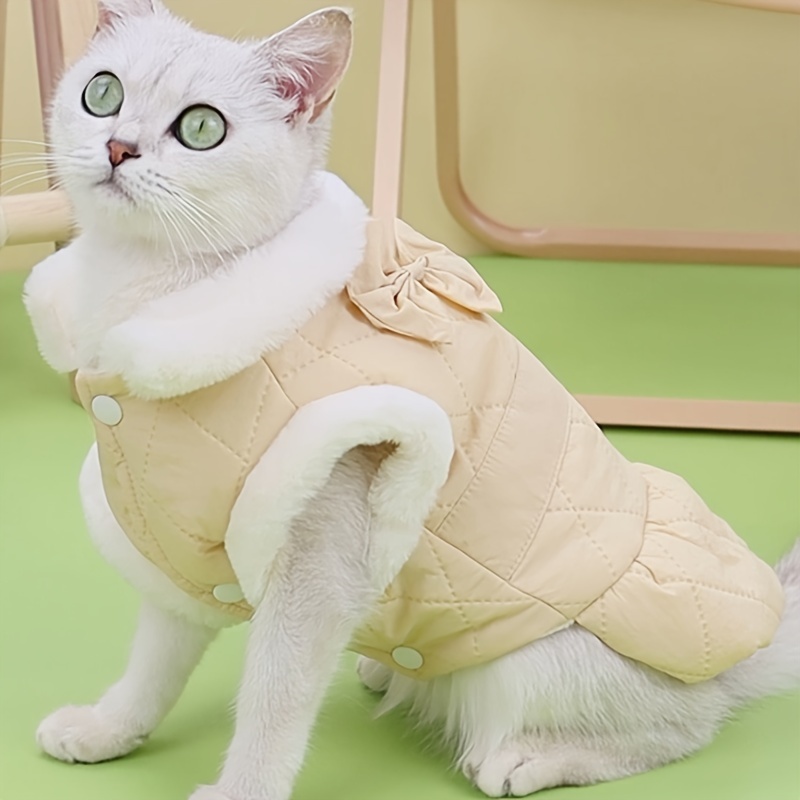 1pc Thickened Warm Cat Coat Padded Coldproof Cat Dress Cute Bow Decor ...