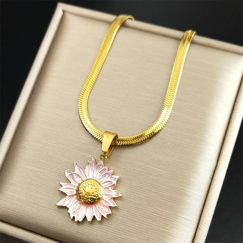 Colorful Enamel Sunflower Pendant Necklace Snake Chain - Temu Ireland