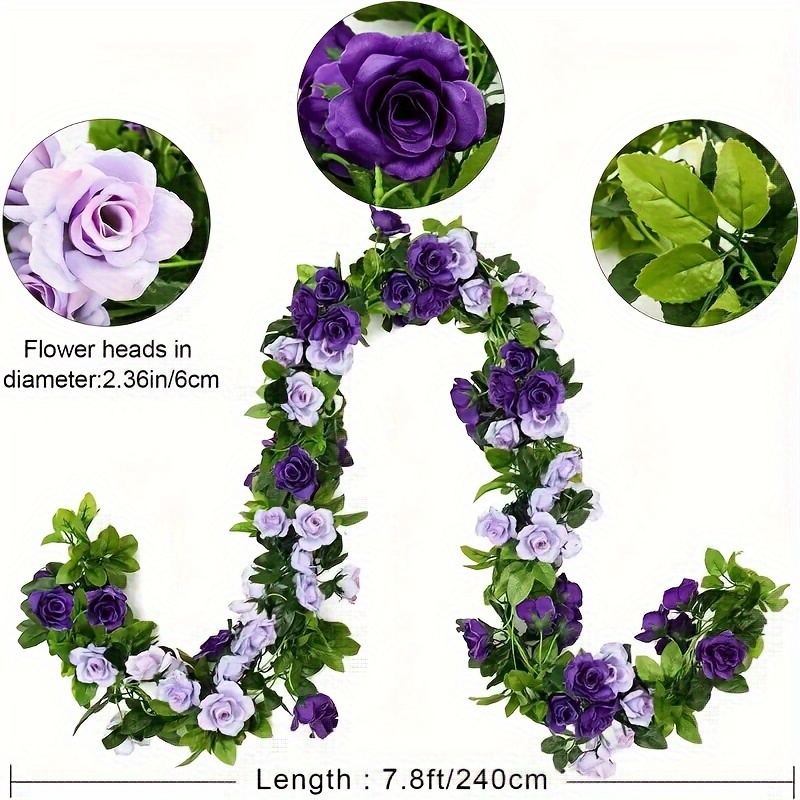 2pcs rose garland artificial vines flowers hanging rose vine wedding ...