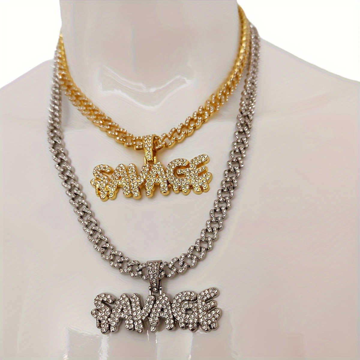 Splicing Letter Sayage Cuban Chain Necklace - Temu Australia