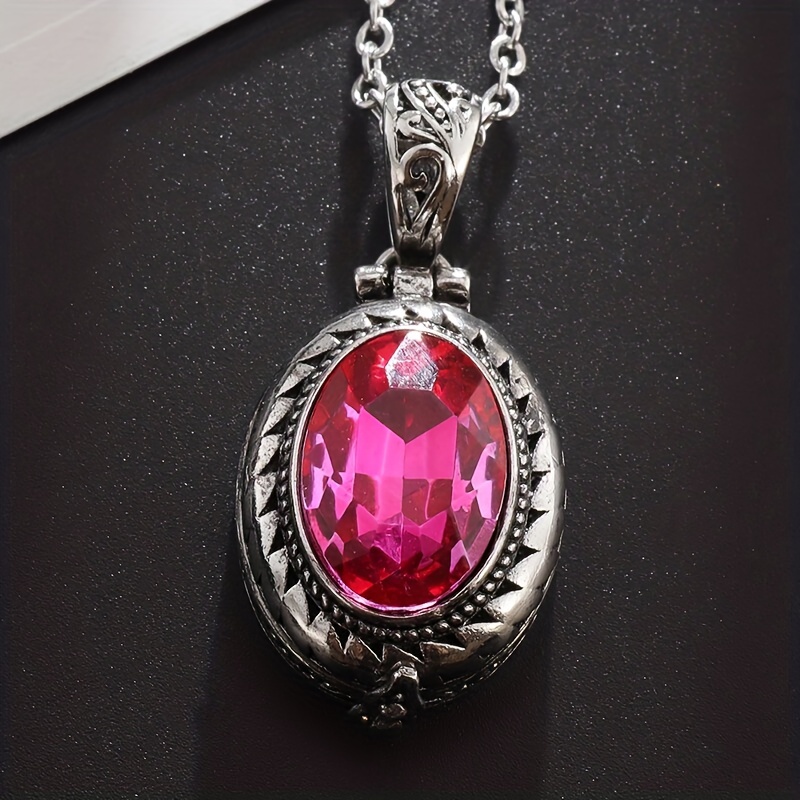Fashion Green/red Crystal Inlaid Openable Photo Box Pendant - Temu ...