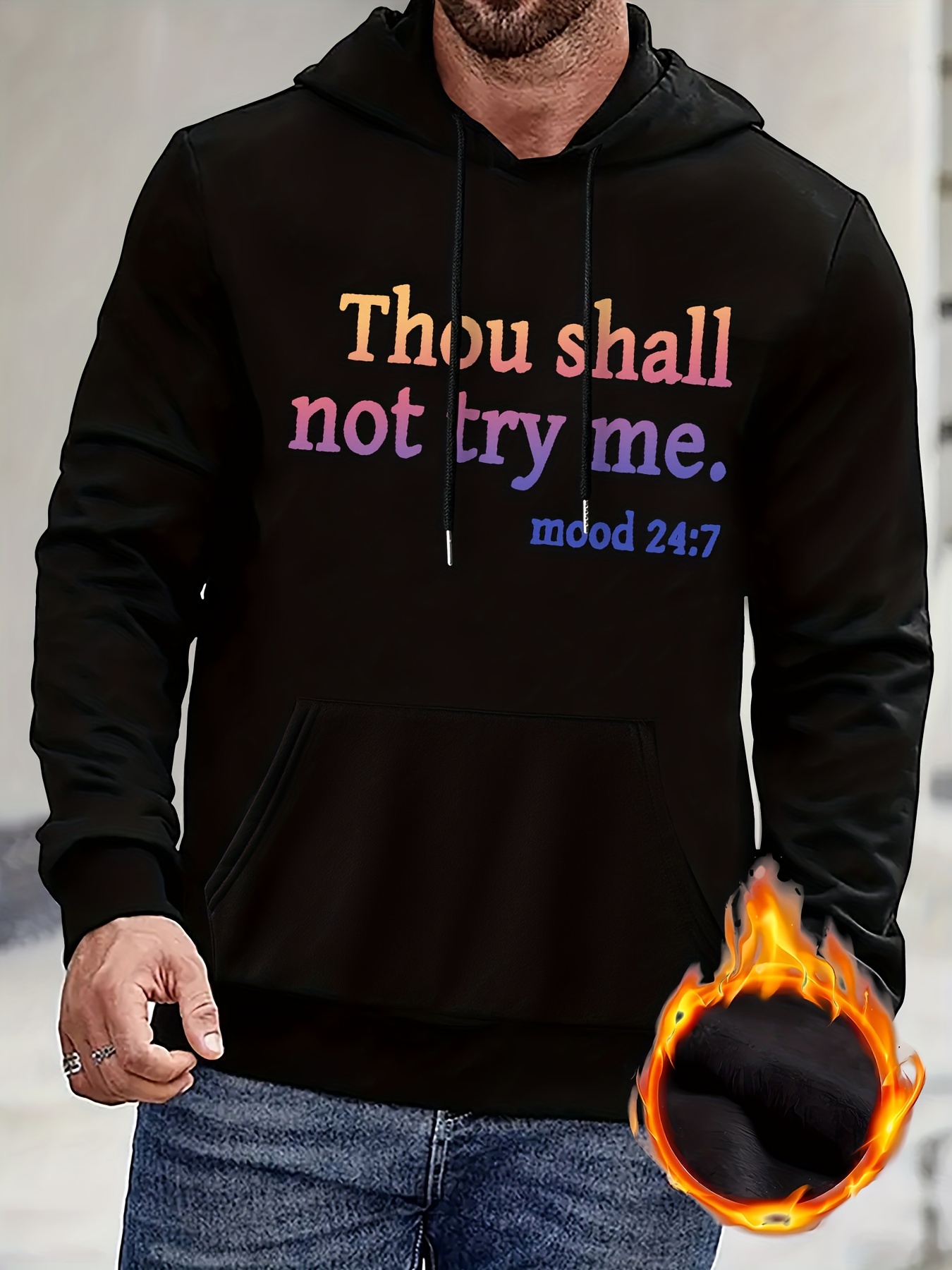 Thou Shall Try Print Kangaroo Pocket Hoodie Casual Long - Temu Ireland