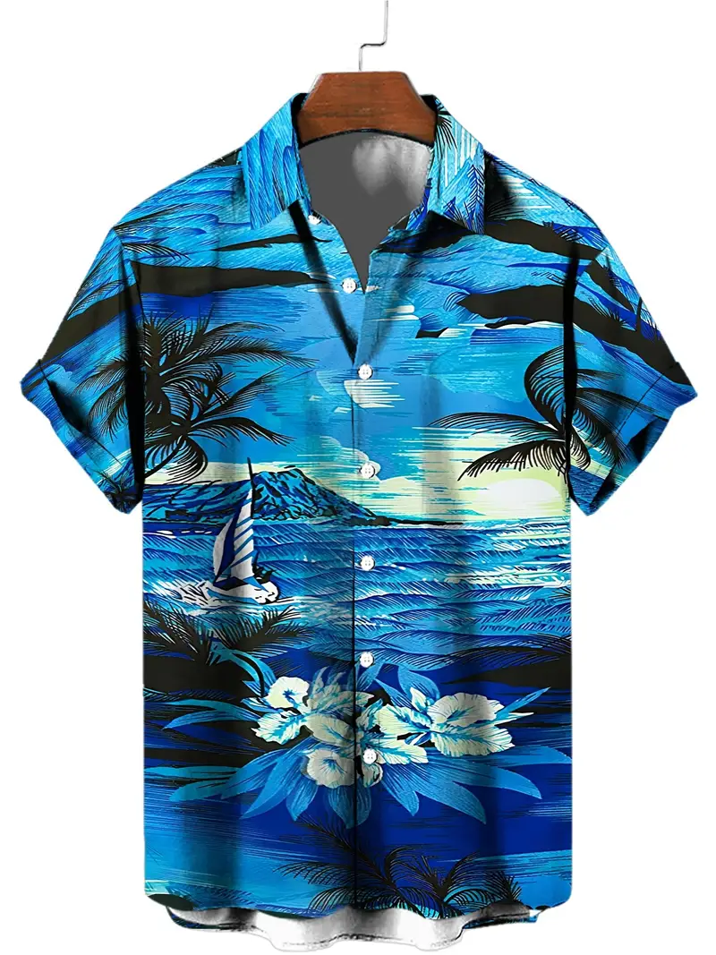 Mens Hawaiian Shirts 3d Print Fashion Short Sleeve V Neck Temu