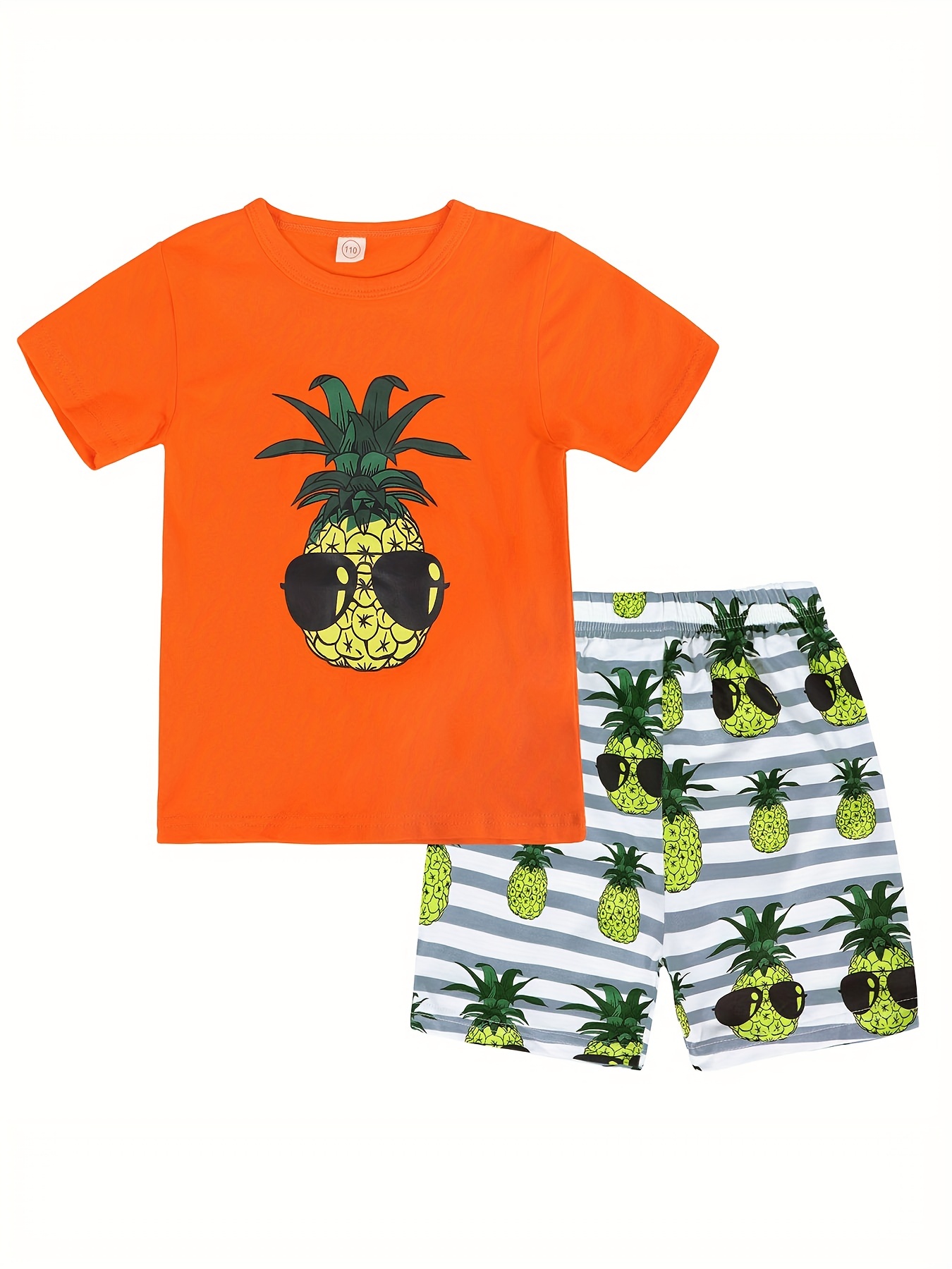Boys Cool Pineapple Print Casual Outfit Round Neck T Shirt - Temu Australia