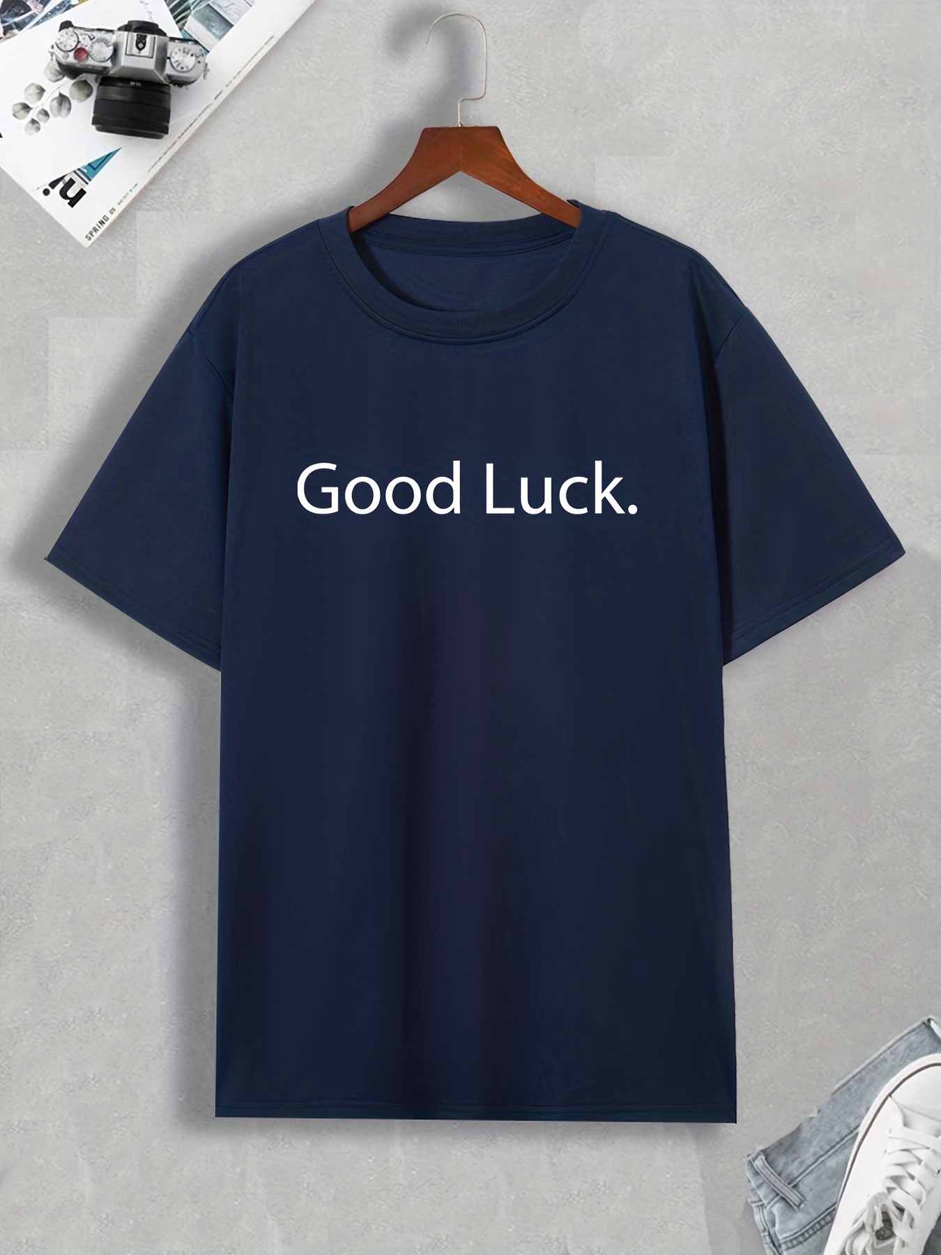 'good Luck' Print Tee Shirt Tee Men Casual Short Sleeve T - Temu New Zealand