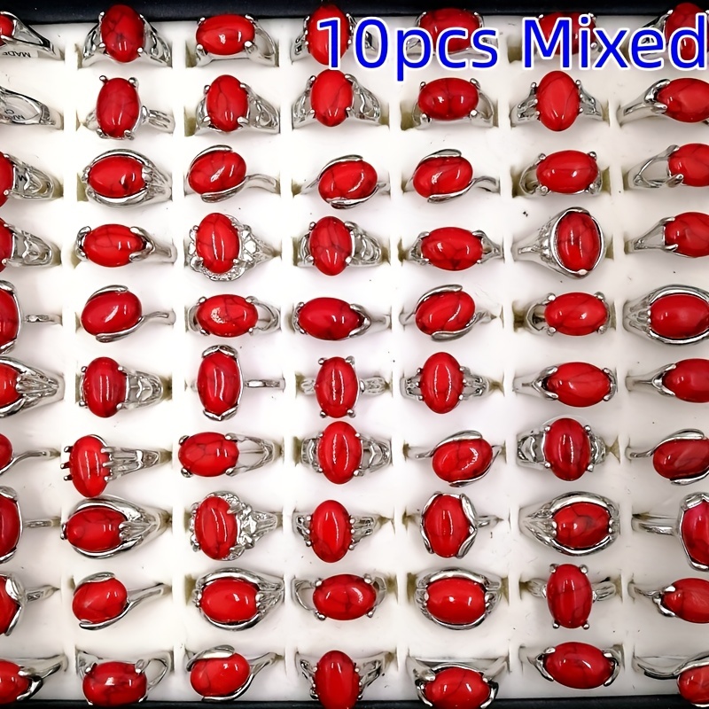 Natural Stone Rings Men Beautiful Red Mixed Trendy Party - Temu United ...