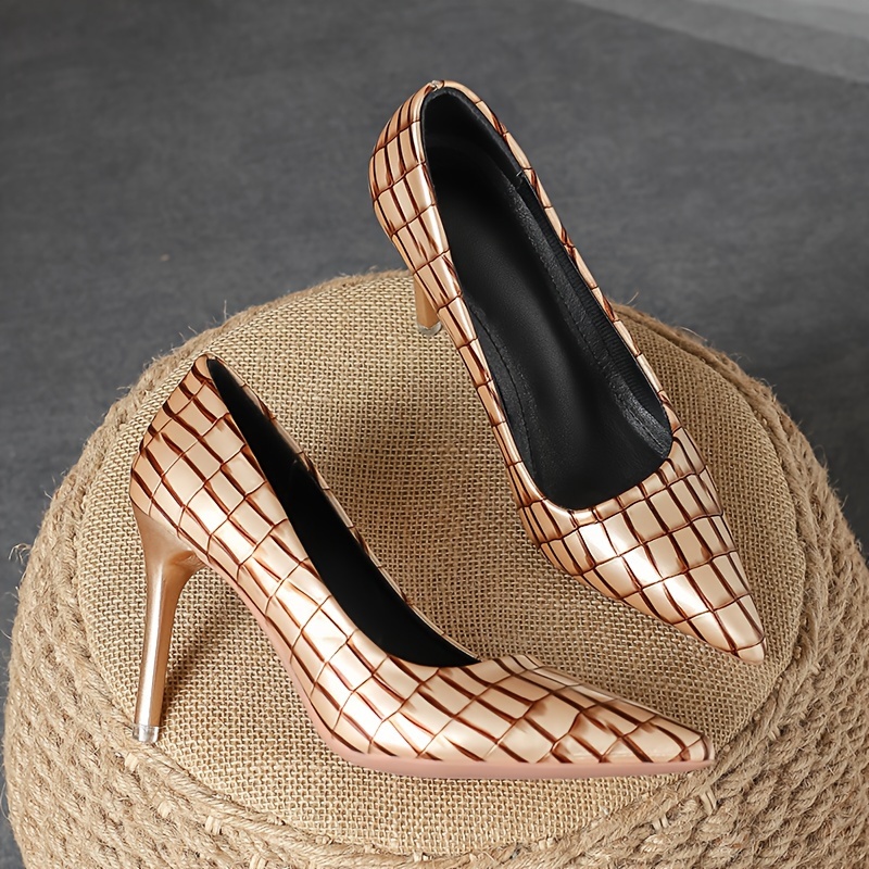 Women's Crocodile Pattern Stiletto Heels Elegant Point Toe - Temu ...