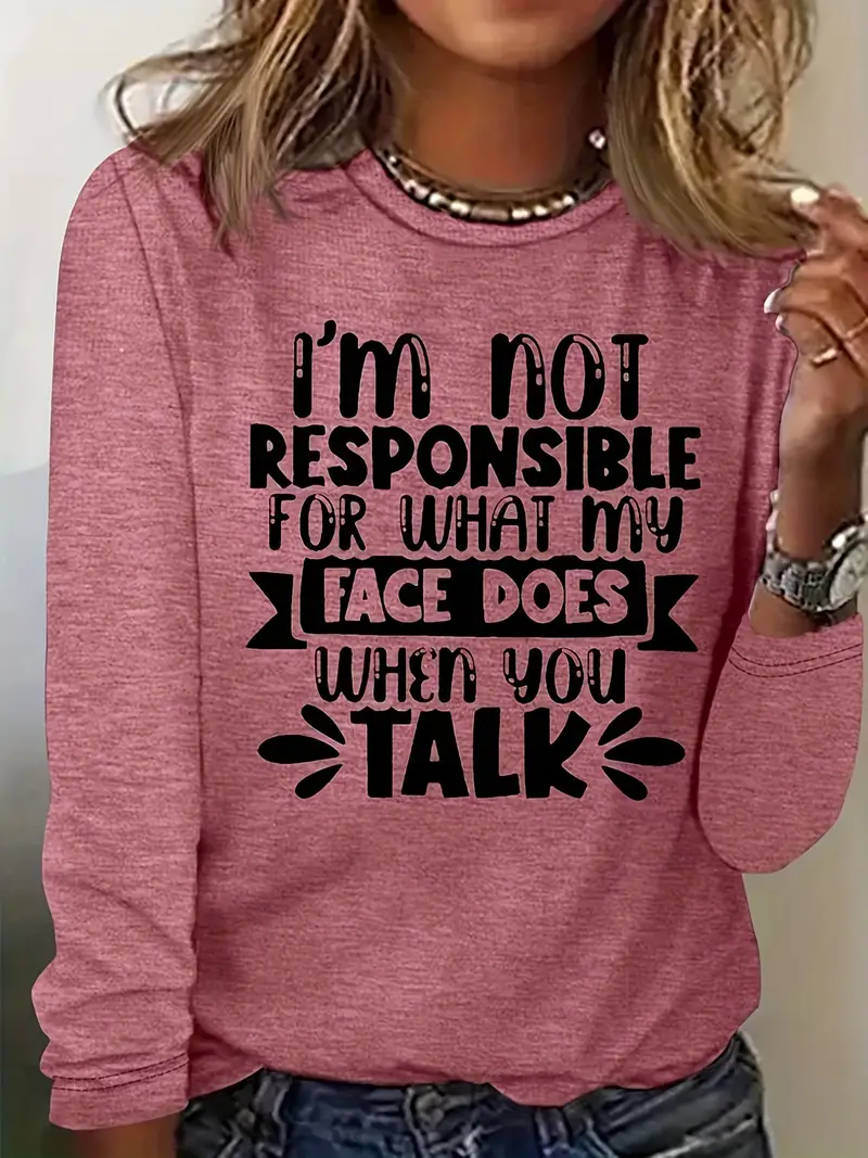 Letter Print Crew Neck T Shirt Casual Long Sleeve Top Spring Temu Canada